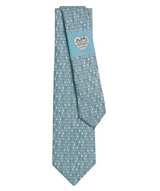 Herm&egrave;s Light Blue Cheval En Coeur Silk Tie