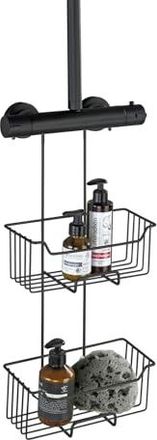 WENKO Thermostat-Dusch-Caddy Mod. Milo, 2 Etagen, Duschregal zum Hängen an die Armatur, Ablage aus Edelstahl (rostfrei), 25 x 55 x 14 cm, Schwarz