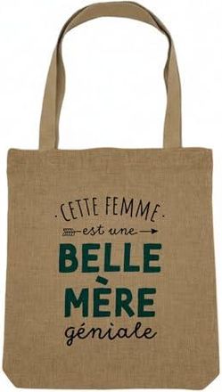 Fabulous Sac Shopping Tote Bag Aspect Lin - Cette Femme est une Belle M&egrave;re G&eacute;niale Belle Maman - Sac de Courses Toile Epaisse 360g Beige Naturel Cabas Port&eacute; Ep