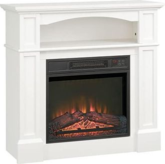 HOMCOM Cheminée électrique Effet Flammes LED luminosité réglable avec télécommande - 1800 W - 80,5 x 32,3 x 80,5 cm Blanc