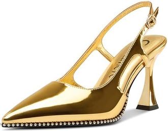 Castamere Femmes Slingback Bloc Chunky Haut High Talon Heel Ferm&eacute; Pointu Bout Escarpins Dress Mariage Party Chaussures 9 CM Heels Or 39 EU