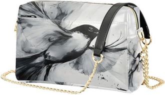 Mnsruu Sacs à bandoulière pour femme, sac à main en cuir motif oiseau encre