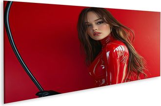 Islandburner Bild auf Leinwand Frau in rotem Latex auf rotem Hintergrund f&uuml;r Schlafzimmer Kunstliebhaber Kunstgalerie Bilder Wandbilder Poster