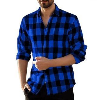Generic Chemise &agrave; manches longues pour homme - Coupe ajust&eacute;e - Chemise &agrave; carreaux avec boutonni&egrave;re - Chemise d&eacute;t&eacute; l&eacute;g&egrave;re et respirante - Chemise de travail &agrave; 