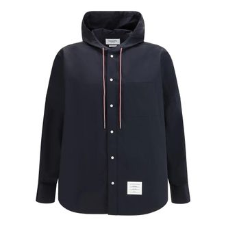 Thom Browne Veste chemise &agrave; brassard en nylon &agrave; capuche - Homme - Vestes - Bleu - Taille: S