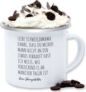 Shirtracer Emaille Tasse Blechtasse - Tassen - Beste Schwiegermama Geschenk Schwiegermutter lustig von Schwiegertochter I - 300 ml - Wei&szlig; Silber - schwiegermutte