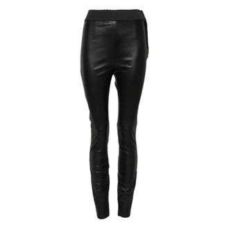 Dolce & Gabbana Schwarze Lederhose mit Elastischem Bund - - Trousers - Damen - Schwarzk - S