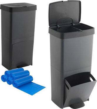 SP Berner M&uuml;ll- oder Recycling-M&uuml;lleimer, 70 l, vertikal, 2 F&auml;cher, Abfalleimer, inklusive Rolle, 20 M&uuml;llbeutel &agrave; 30 l