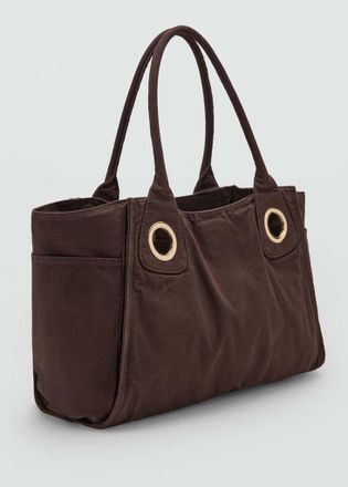 Mango Sac cabas 100 % coton chocolat - Femme - Taille unique - MANGO