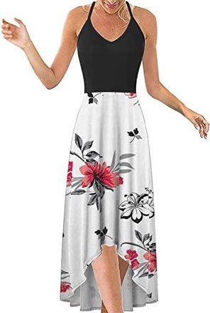 Generic Robe de plage d&eacute;t&eacute; d&eacute;contract&eacute;e sans manches avec imprim&eacute; floral et col en V pour femme 2026, blanc, L