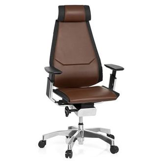 hjh OFFICE 652855 Profi Bürostuhl GENIDIA PRO Leder Braun Hochwertiger Bürosessel, individuell einstellbar, ergonomisch