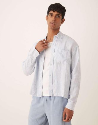 Abercrombie & Fitch Chemise en lin mélangé à manches longues avec rayures - Bleu