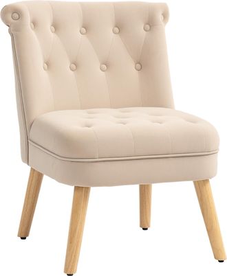 HOMCOM Wohn- und Esszimmer-Sessel mit gepolstertem Sitz, Lounge-Sessel mit Holzbeinen und Samt-Effekt-Stoff, 60x66x79 cm, Beige