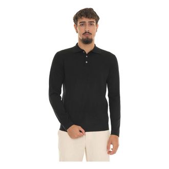 Hindustrie Homme, Tops, Noir, Taille: XL Polo en laine mérinos à manches longues