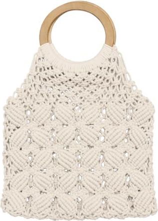 Soimiss Sac Main Corde de Coton Tissé Main pour Femme Sac Fourre-tout Blanc Plage et Usage Quotidien