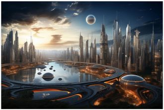 Wallario K&uuml;chenr&uuml;ckwand aus Glas 90 x 60 cm, Motiv: Morgend&auml;mmerung der Zukunft | Spritzschutz abwischbar & pflegeleicht