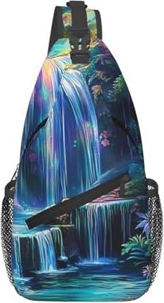 Generic Sac &agrave; dos &agrave; bandouli&egrave;re pour homme - Motif paysage de jungle et cascades