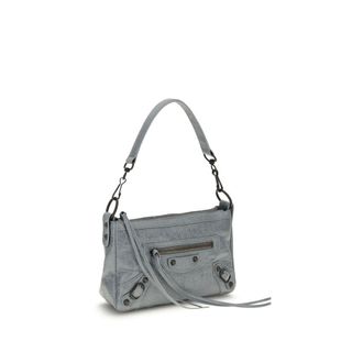 Balenciaga Womens Le City Moto Mini Shoulder Bag Gray Lambskin