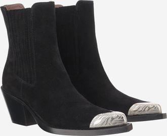 PARIS TEXAS Womens Suede Ankle Boots Black Calf Leather