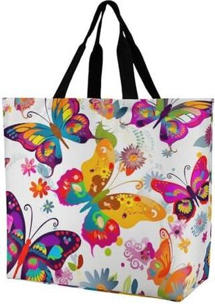 Generic Papillons Et Fleurs Color&eacute;s Sac A Main Femmes L&eacute;ger Sacs De Courses D&eacute;contract&eacute; Sac Fourre Tout Pour Quotidienne Gym Plage