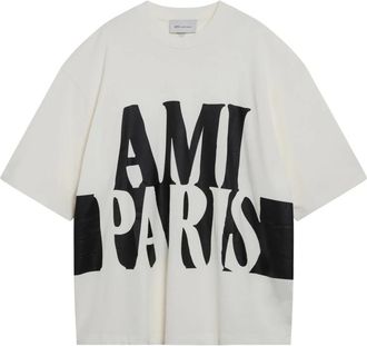 Ami Homme, Tops, Blanc, Taille: L T-Shirt Oversize Manches 3/4 avec PR
