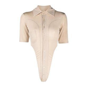 Ninamounah Femme, Tops, Beige, Taille: 42 FR Blouse Body Champagne &agrave; Manches Courtes
