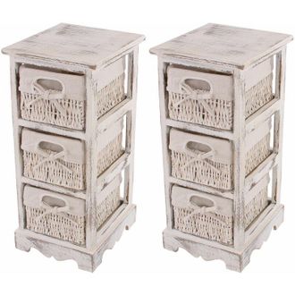 Hhg 2x commodes /meubles dappoint / étagères, 3 paniers, 25x28x58cm, shabby, vintage, blanc