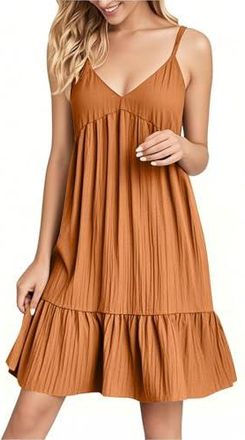 Generic Robe de mari&eacute;e formelle pour femme - Bo&icirc;te de nuit - Col en V - Bandouli&egrave;re r&eacute;glable - Robe sans manches - Rouge - Courte - Sexy, Orange, XXL