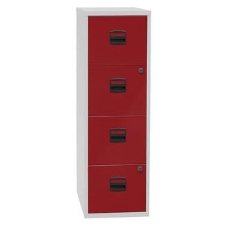 Bisley Bisley Home H&auml;ngeregistraturschrank PFA, 4 HR-Schubladen, Metall, 506 Korpus Lichtgrau, Fronten Kardinalrot, 40 x 41.3 x 132.1 cm