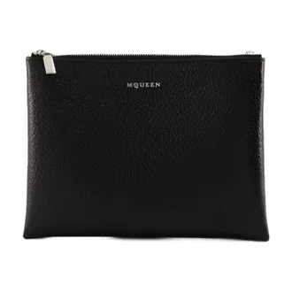 Alexander McQueen Womens Cross Bar Clutch Black Lambskin