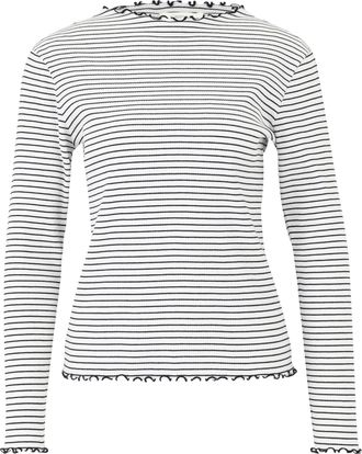 Cartoon Damen Langarm-Shirt mit Kragen 36, Weiß/Schwarz