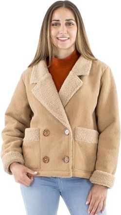 Coline Veste fourr&eacute;e en velours c&ocirc;tel&eacute; avec boutons - Couleur : Beige - Taille : S