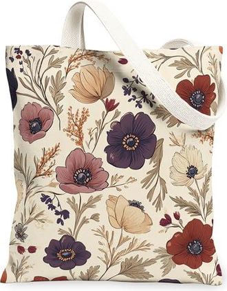 Generic Sac fourre-tout en toile avec motif an&eacute;mones printani&egrave;res pour le shopping, 33 x 38 cm, sac d&eacute;picerie r&eacute;utilisable pour femme, esth&eacute;tique, plage, pein