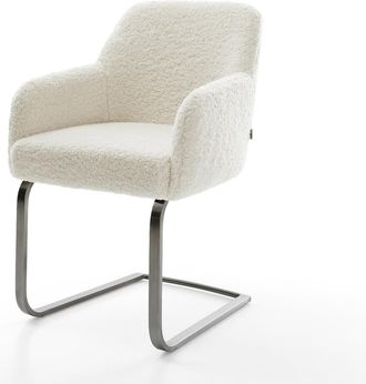 DELIFE Freischwinger Greg-Flex Teddystoff Beige Freischwinger flach Graphit Taschenfederkern, Esszimmerst&uuml;hle