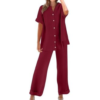 Generic Ensemble de pyjama 2 pi&egrave;ces &agrave; manches longues pour femme - V&ecirc;tement de d&eacute;tente tendance et confortable - Surv&ecirc;tement de nuit pour femme, bordeaux, XXX