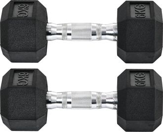 HOMCOM Hexagon Hanteln, 2er Set Hanteln mit gerändeltem Griff, Kurzhantelset aus Gusseisen, 2 x 6 kg, Kurzhanteln für Männer Frauen, Zuhause, Fitnessstudio, 