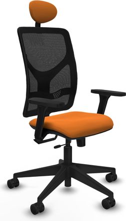 Piqueras y Crespo Schutzstuhl mit 3D-Armen, h&ouml;henverstellbarer Lendenwirbelst&uuml;tze und festem Kopfteil, ausgestattet mit Syncro/Traslack und Schneideschaum, Schwarz/Oran