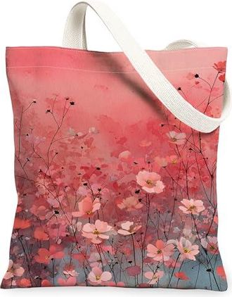 Generic Sacs fourre-tout en toile florale, motif fleur de p&ecirc;che, sacs d&eacute;picerie r&eacute;utilisables, sacs d&eacute;picerie vintage printaniers, l&eacute;gers et lavables, p&ecirc;che, 