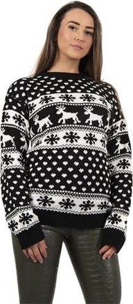 Janisramone Pull de No&euml;l fantaisie pour femme, pull de No&euml;l tricot&eacute; avec renne, manches longues, col rond, Rudolphe, pull de No&euml;l amusant pour femme, 52-54 Grande
