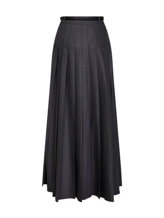 Self Portrait Womens Skirt Belted Pleated Maxi, Grey Wool Blend Polyester