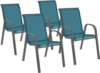 IDMarket Idmarket - Set aus 4 stapelbaren Gartenst&uuml;hlen lyma aus Metall und Textilene in Entenblau
