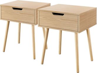 Yaheetech 2X Nachttisch Beistelltisch Nachtschrank mit Schublade und 4 Holzbeinen Skandinavischer Sofatisch aus Holz Nachtkommode f&uuml;r Schlafzimmer/Wohnzimmer (E
