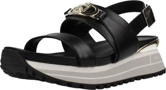 Liu Jo Sandales de sport pour femme, plateforme blanche, bandes noires avec boucle, semelle antidérapante, Noir, 37 EU