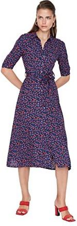 Trendyol Women Shirt Regular Fit Woven Dress Femmes Chemise midi Coupe r&eacute;guli&egrave;re Robe tiss&eacute;e, Indigo, 36