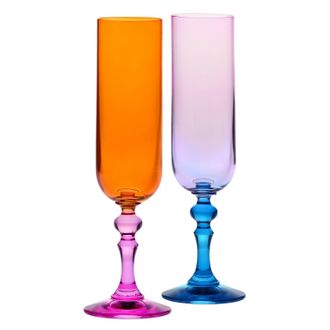 Krosno Farbige Sekt- und Prosecco-Gl&auml;ser - 2 x 220 ml - Kollektion Bubble - Rosa-Orange - Bleifreikristall - Handbemalt