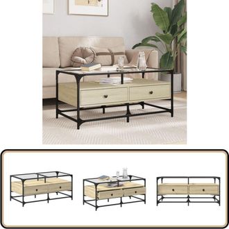 vidaXL Couchtisch mit Glasplatte Sonoma-Eiche 98,5x50x45 cm Stahl - Couchtisch - Wohnzimmertisch - Esszimmertisch - Sideboard - Holztisch