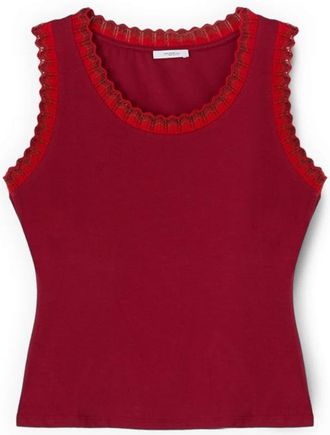 Motivi Jersey-Top mit Strickbord&uuml;re - - Tops - Damen - Rot - XS