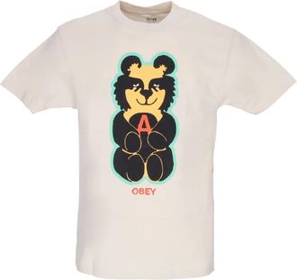 Obey Homme, Tops, Beige, Taille: S T-shirt Classique Teddy Cream avec Impression