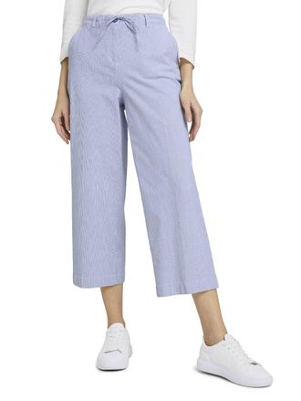 Tom Tailor Damen Gestreifte Stoffhose aus Bio-Baumwolle und weitem Bein 1025459, 12320 - Thin Stripe Pants, 42