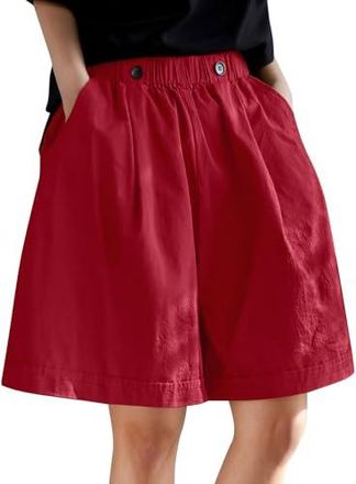 Generic Short d&eacute;t&eacute; l&eacute;ger pour Femme - Bermuda - Coupe Droite - en Mousseline - avec Poches - Taille &eacute;lastique - D&eacute;contract&eacute; - Longueur Genou - pour lext&eacute;rieur